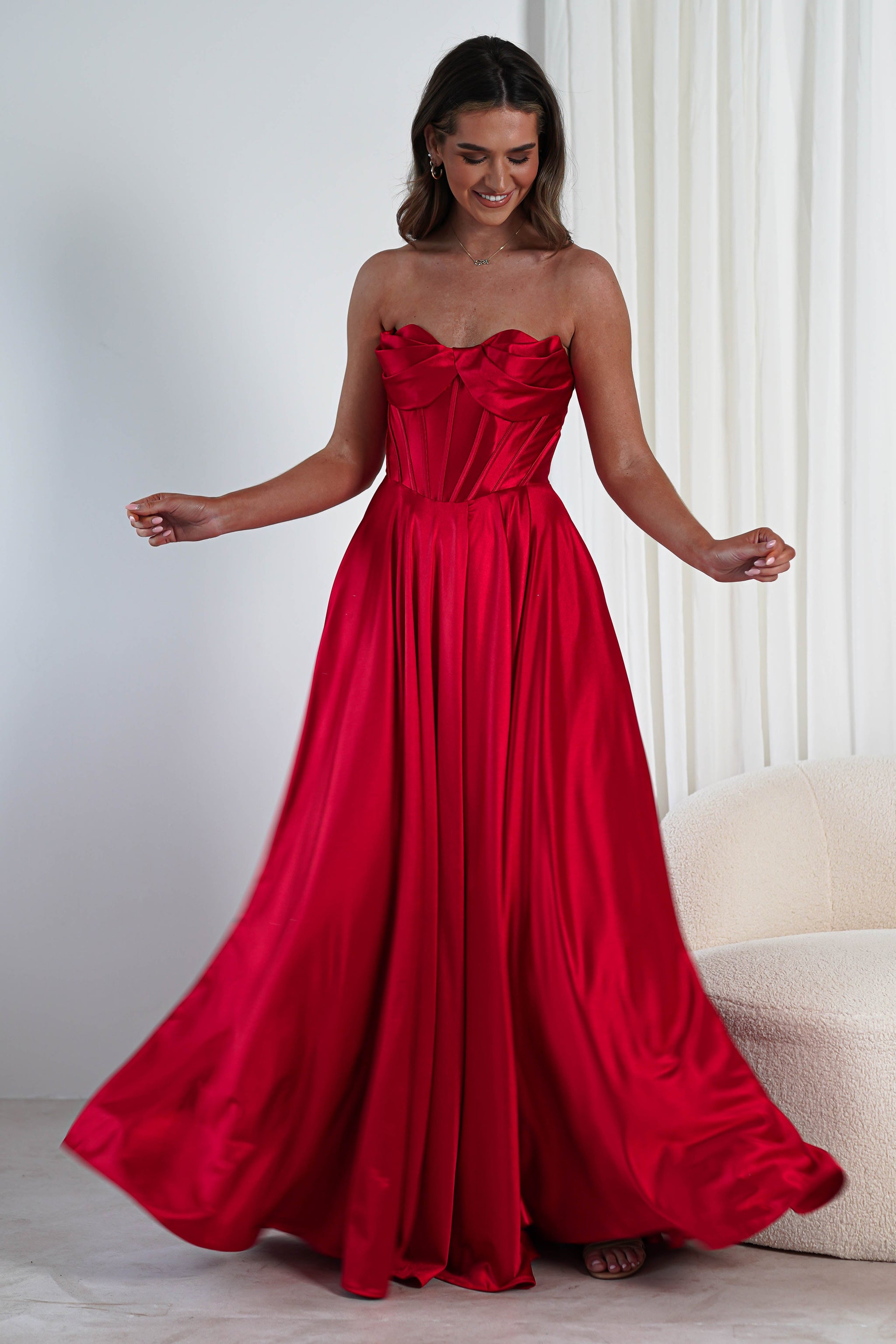 Kristi Strapless A Line Gown | Red | Debs & Prom Dress
