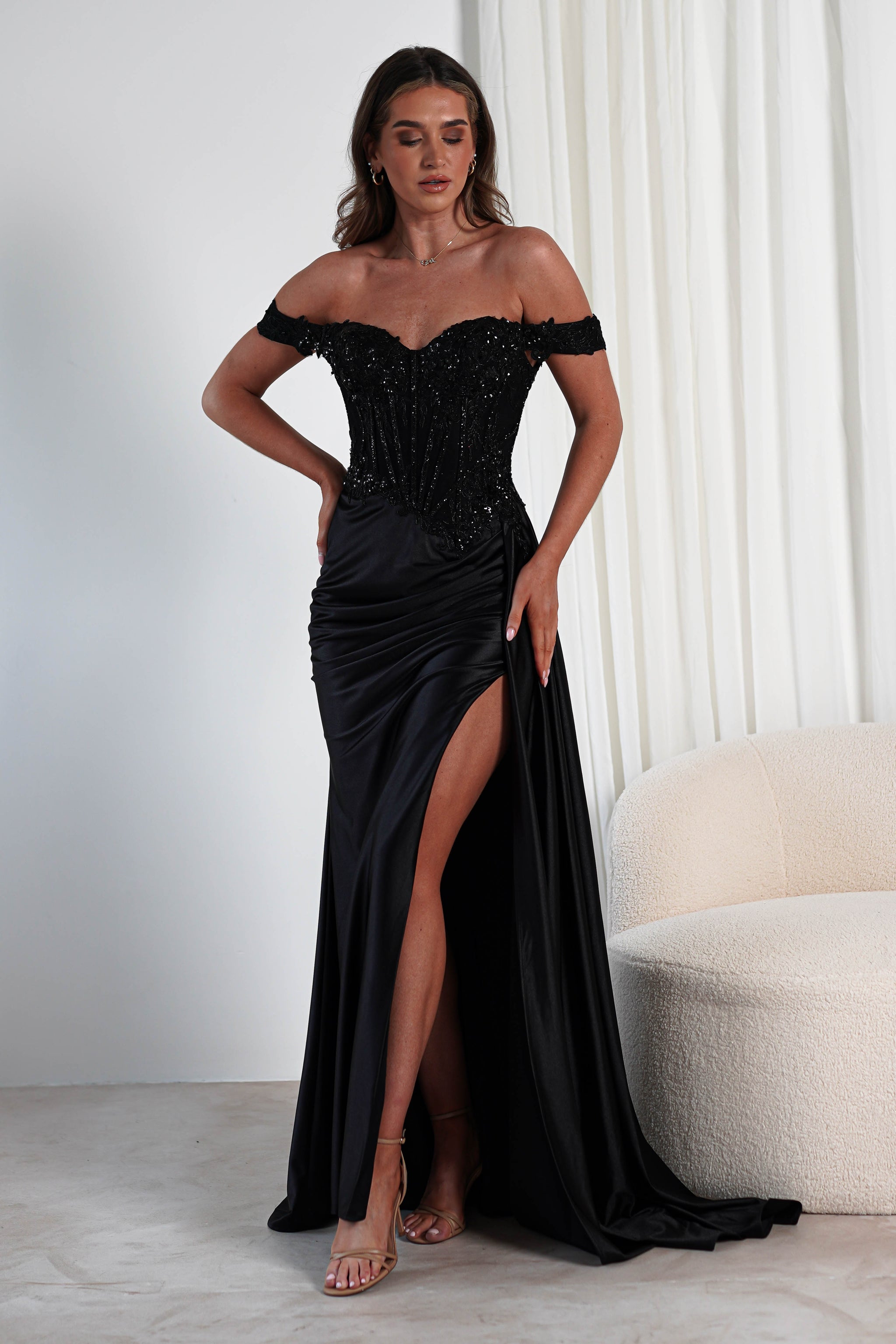 Marsela Lace Bodice Gown | Black | Debs & Prom Dress
