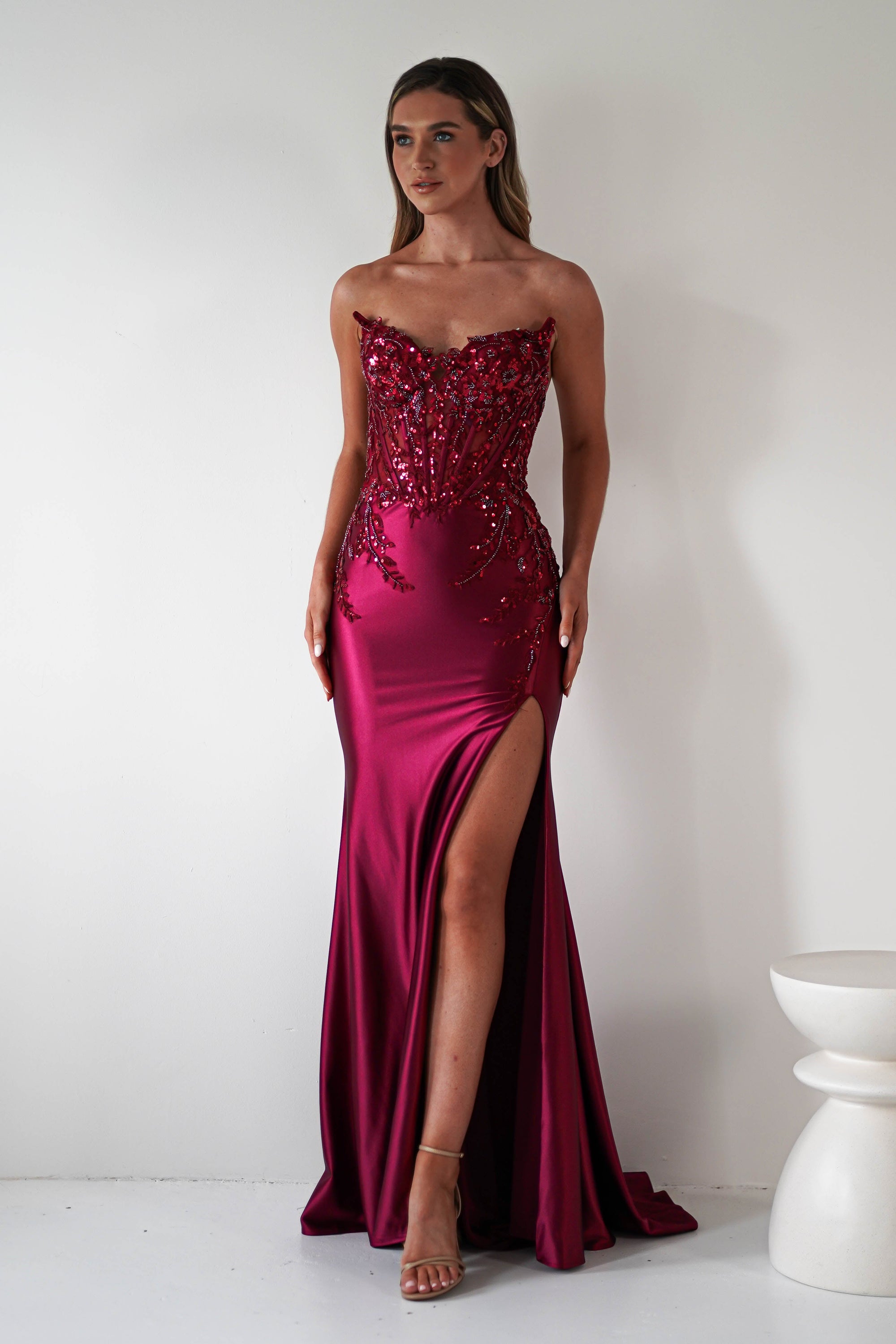 Dallas Luxe Embellished Gown | Dark Wine | Debs & Prom Dress
