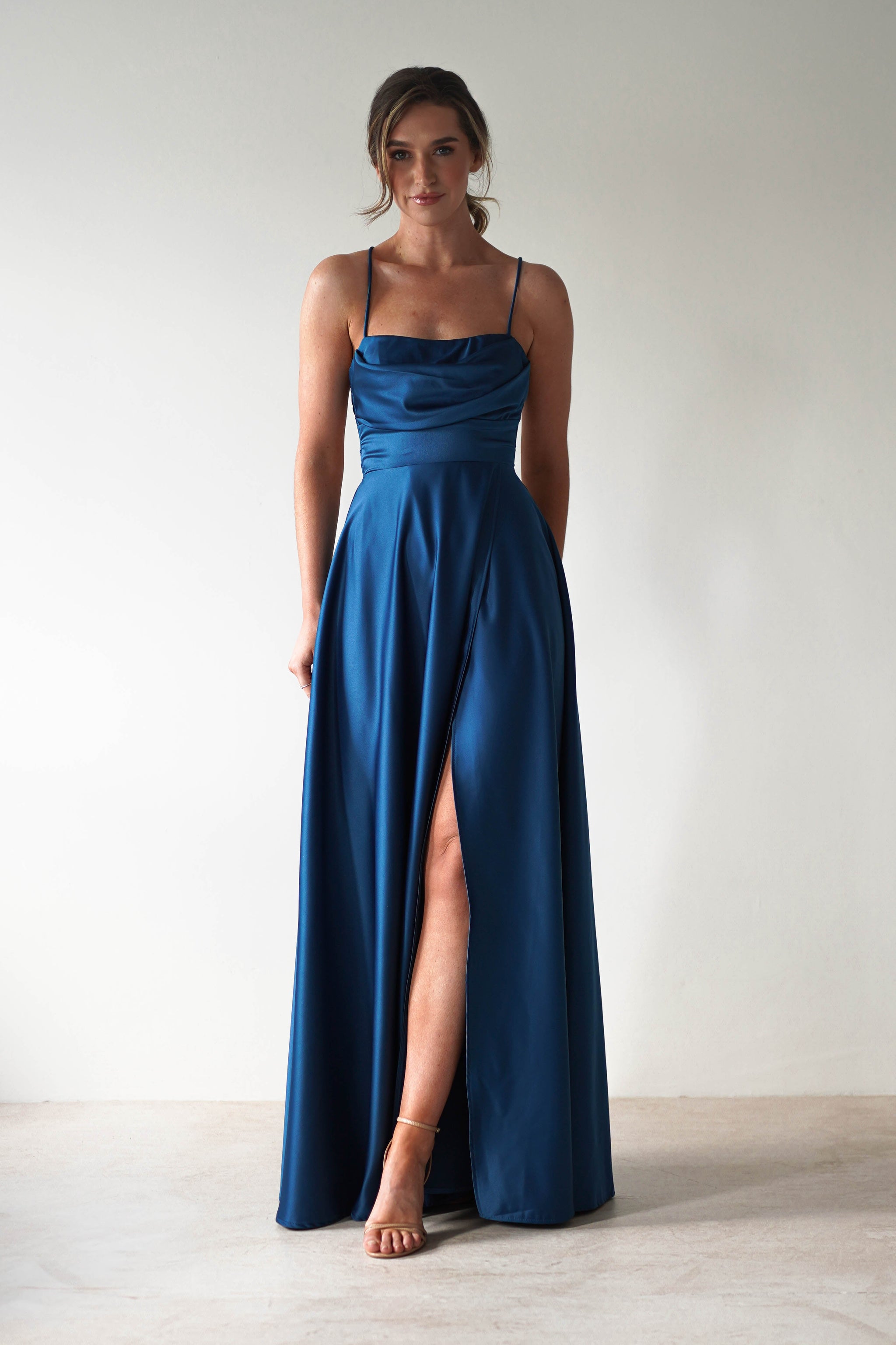 Shantal Satin Gown | Ocean Teal Blue | Debs & Prom Dress