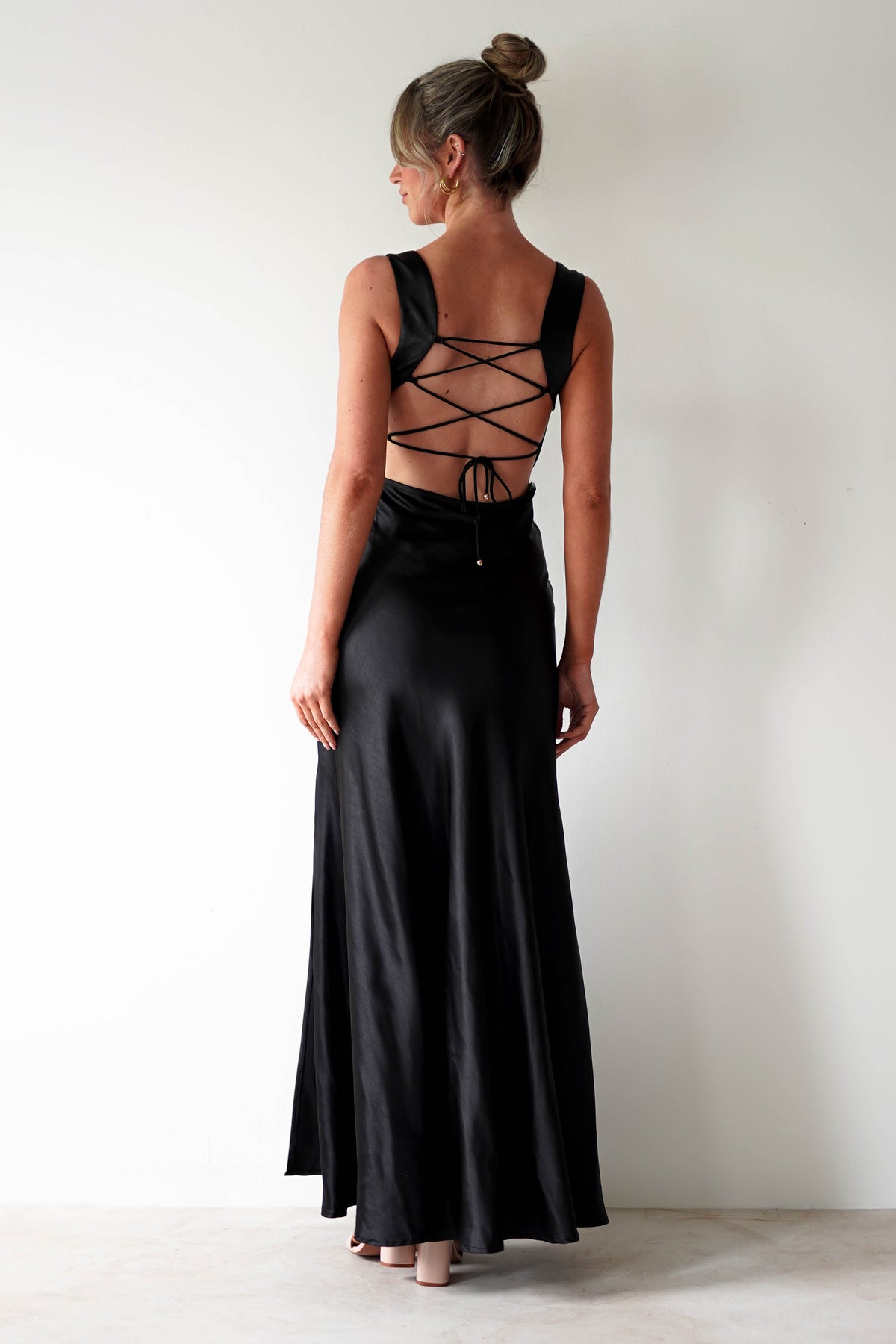 Riviera Soft Satin Maxi Gown | Black | Debs & Prom Dress