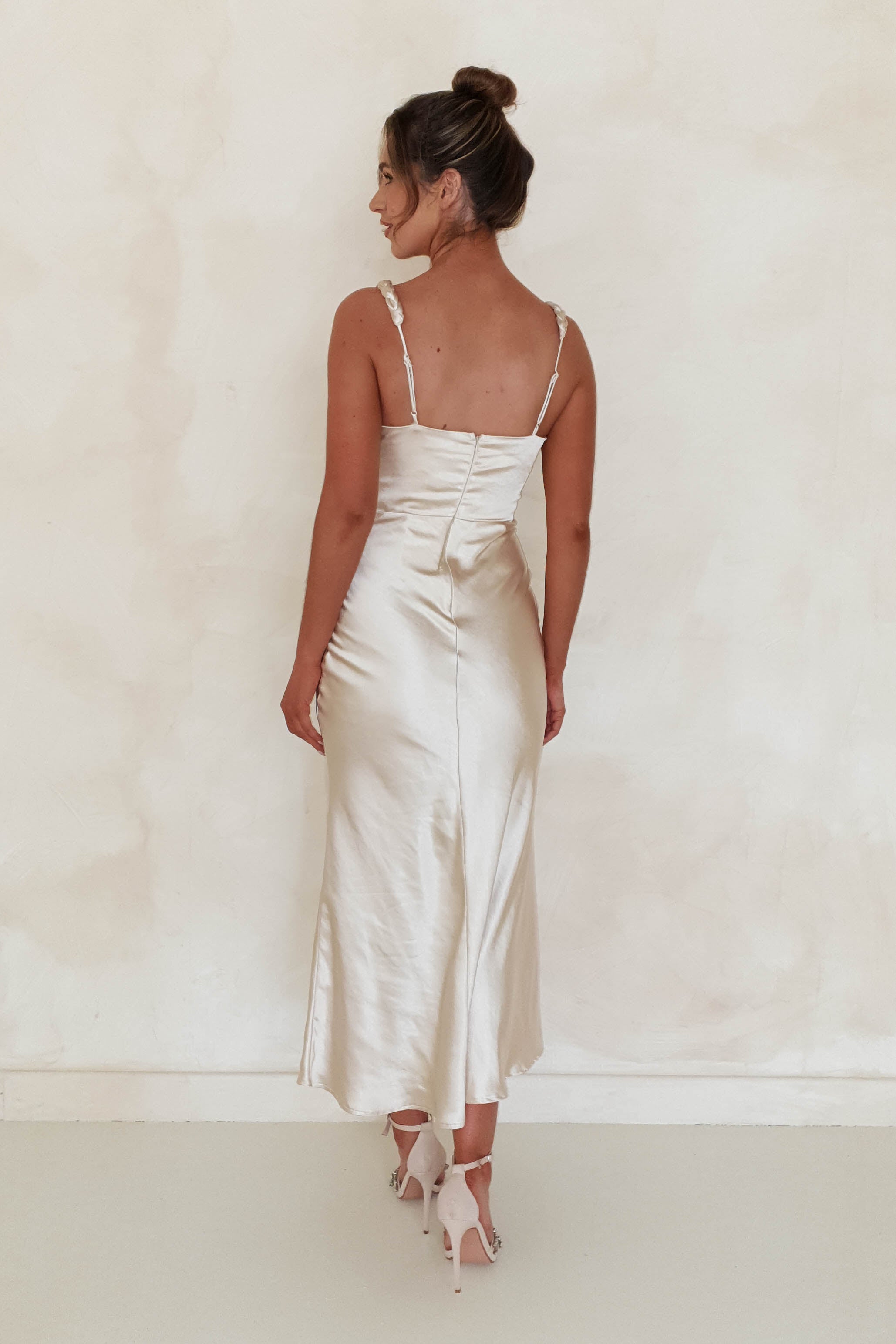 Bethanie Soft Satin Maxi Dress Champagne Oh Hello Clothing