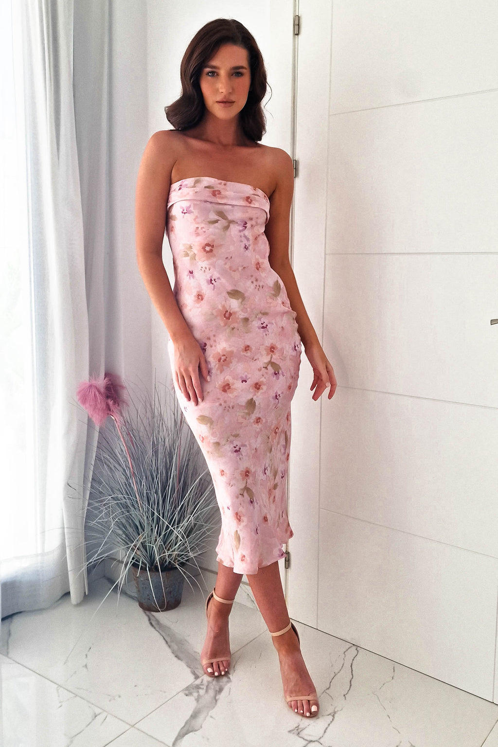Bloom Strapless Midi Dress | Pink Floral – Oh Hello Clothing