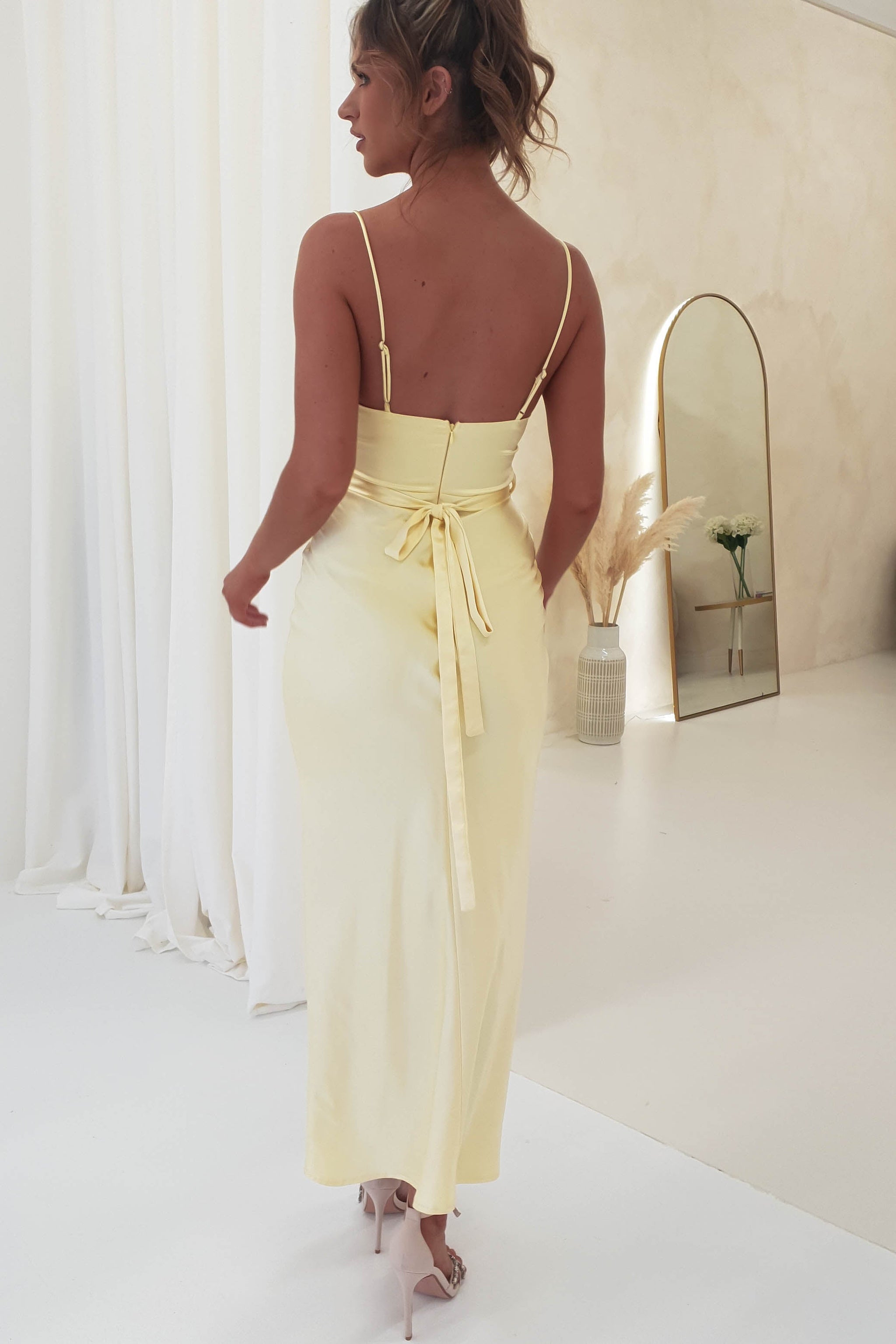 Everleigh Soft Satin Midi Dress | Butter Yellow – Oh Hello Clothing