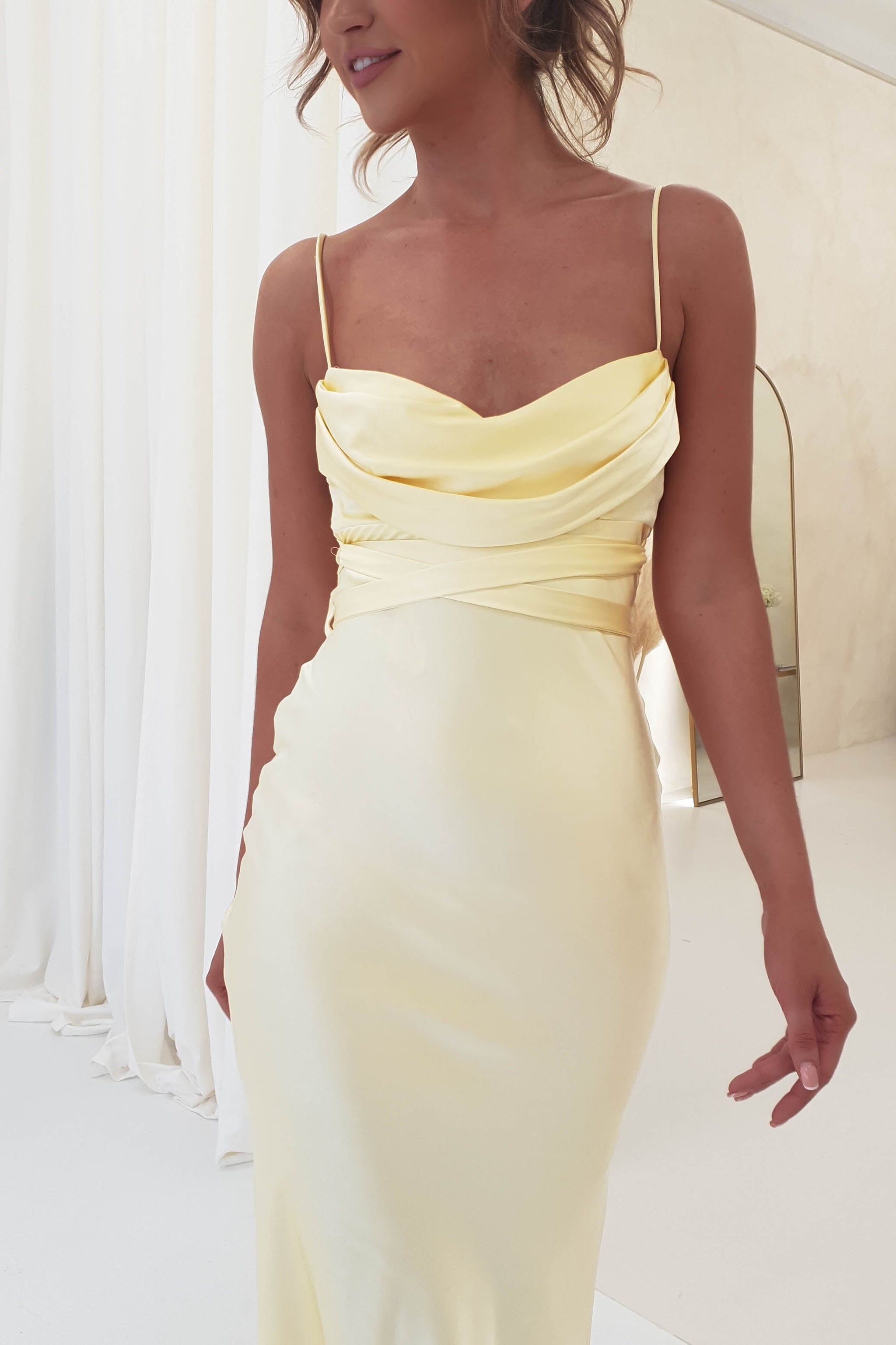Everleigh Soft Satin Midi Dress | Butter Yellow – Oh Hello Clothing