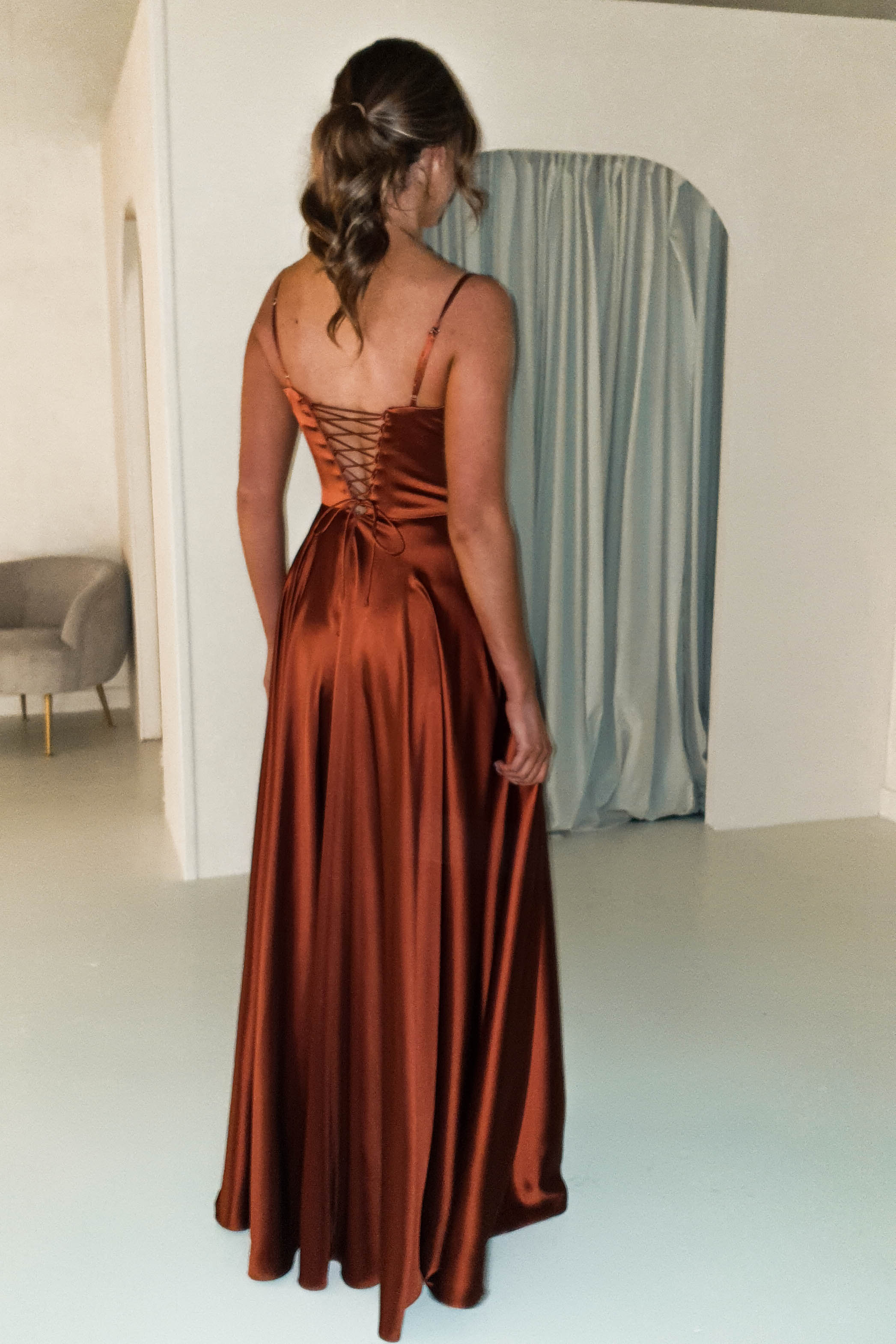 Georgia Soft Satin Maxi Gown | Rust – Oh Hello Clothing