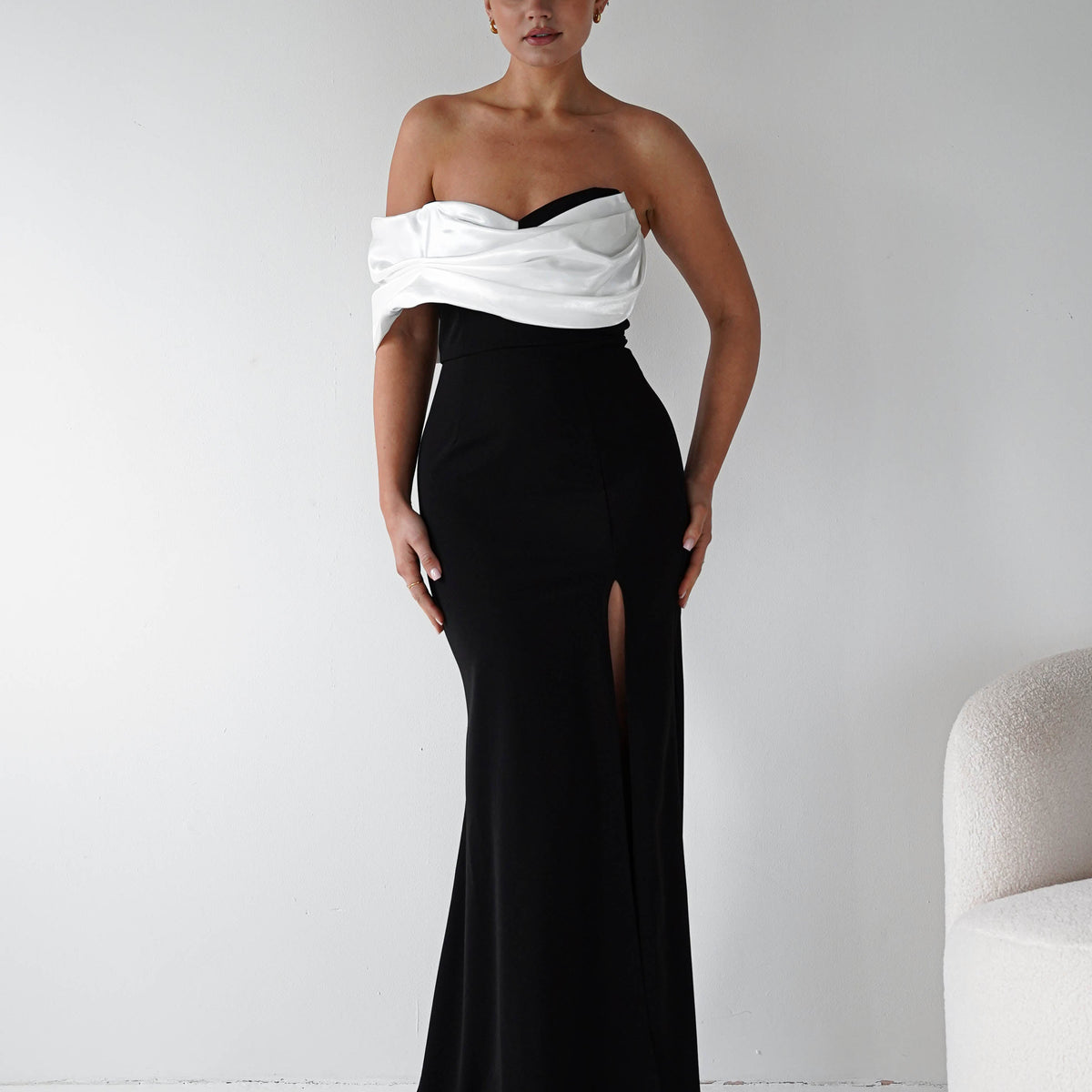 Karlene Off The Shoulder Gown | Black/White – Oh Hello Clothing