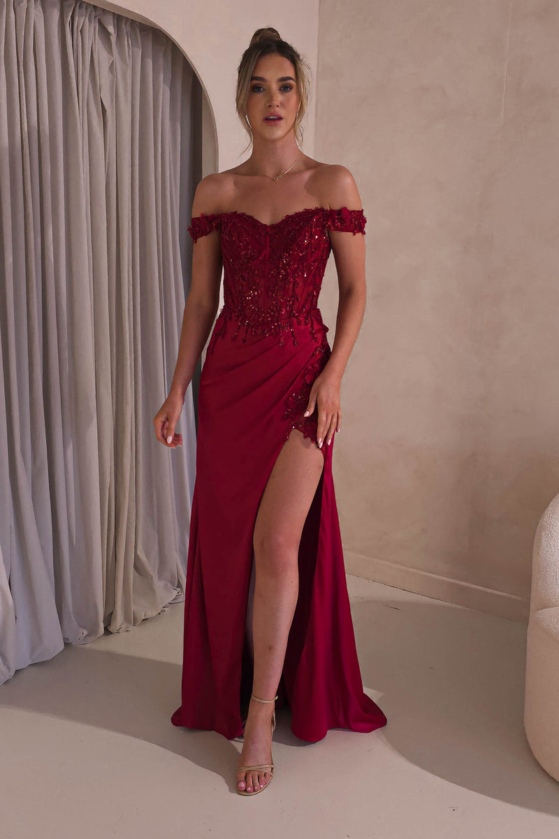 Khacy Embellished Gown | Dark Red | Debs & Prom Dress